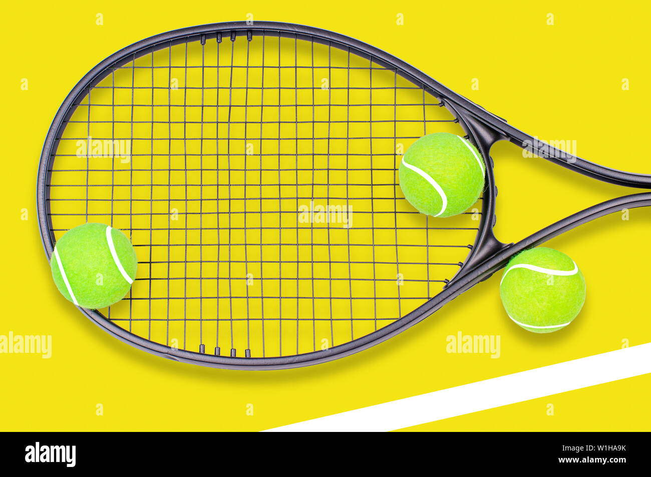 Tennis racket and ball sports on pastel yellow background Stock Photo ...