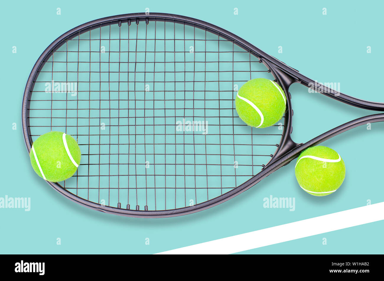 Tennis racket and ball sports on pastel blue background Stock Photo - Alamy