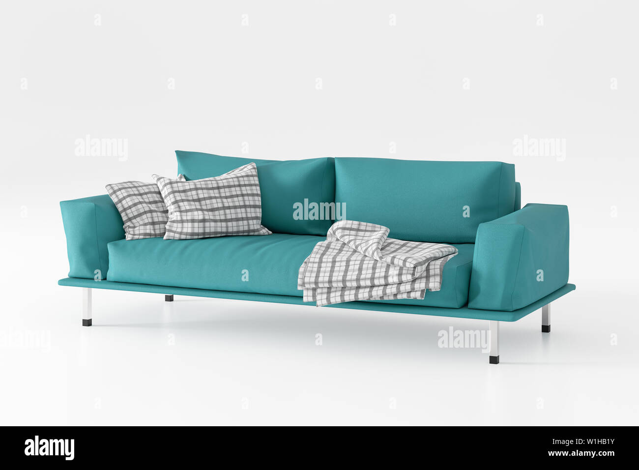 Cyan leather couch isolated on white background. 3d illustration Stock ...