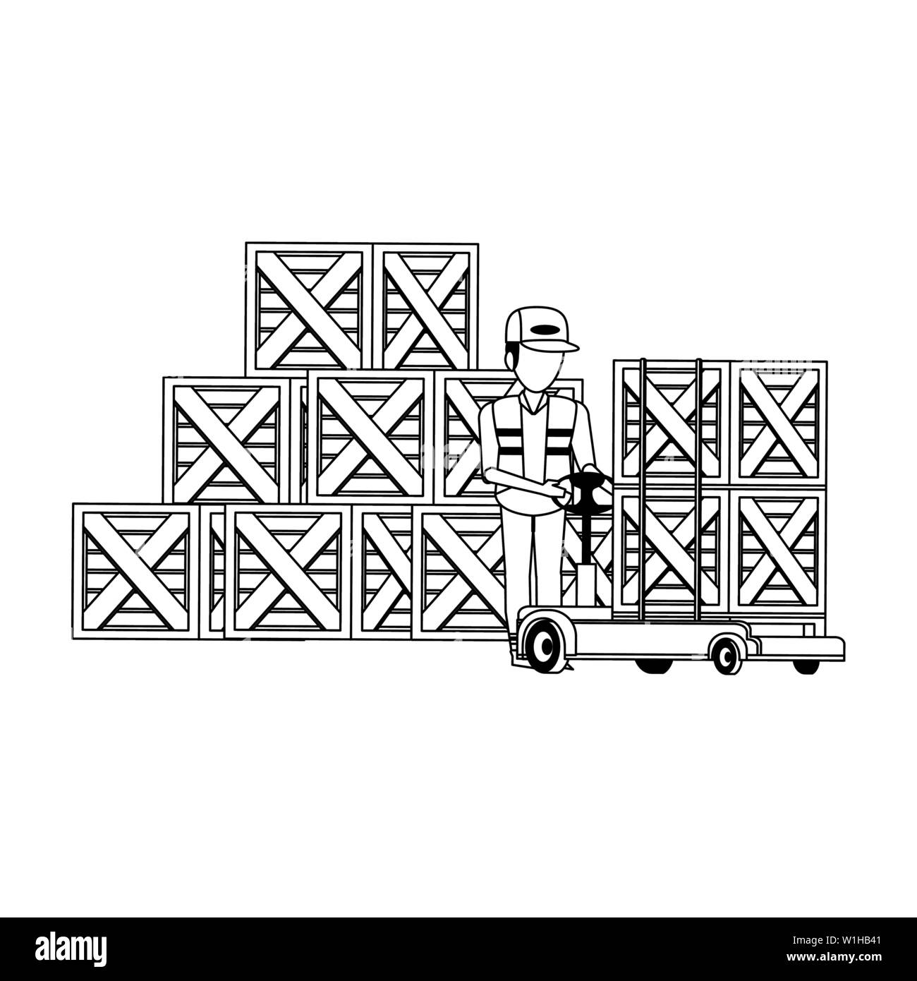 Warehouse worker logistics job concept in black and white Stock Vector ...