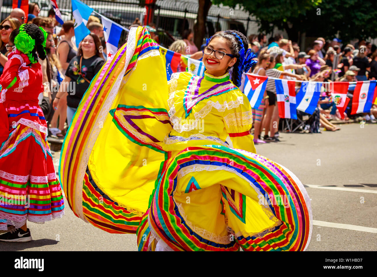 Portland, Oregon, USA - June 16, 2019: Diversified group of people in ...