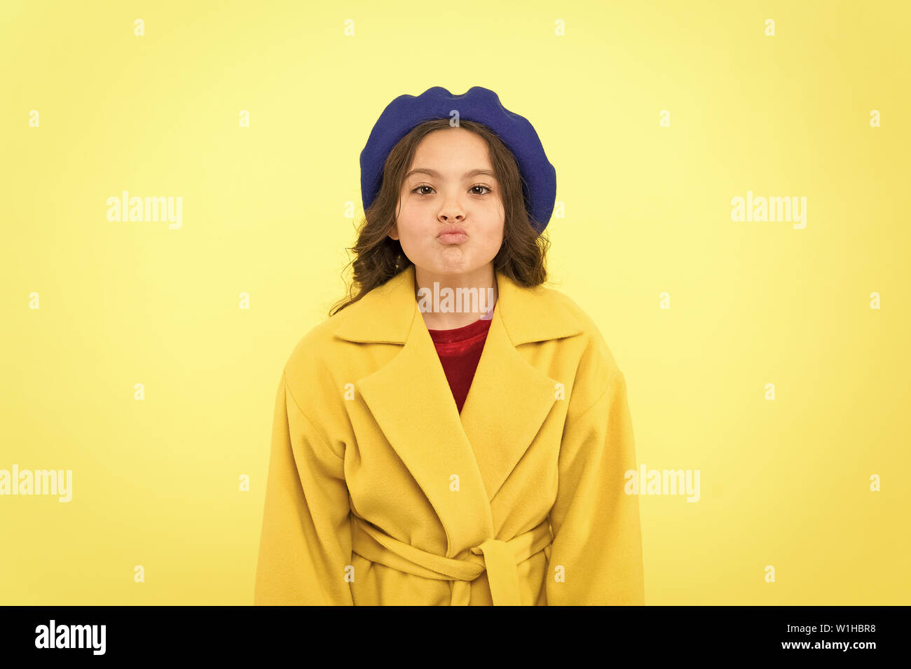 Duck face concept. Fashionable kid funny grimace face. Little ...