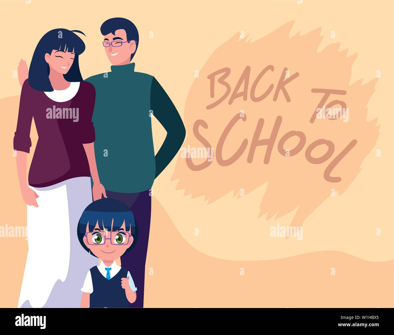 cute little student boy with parents in poster back to school vector ...