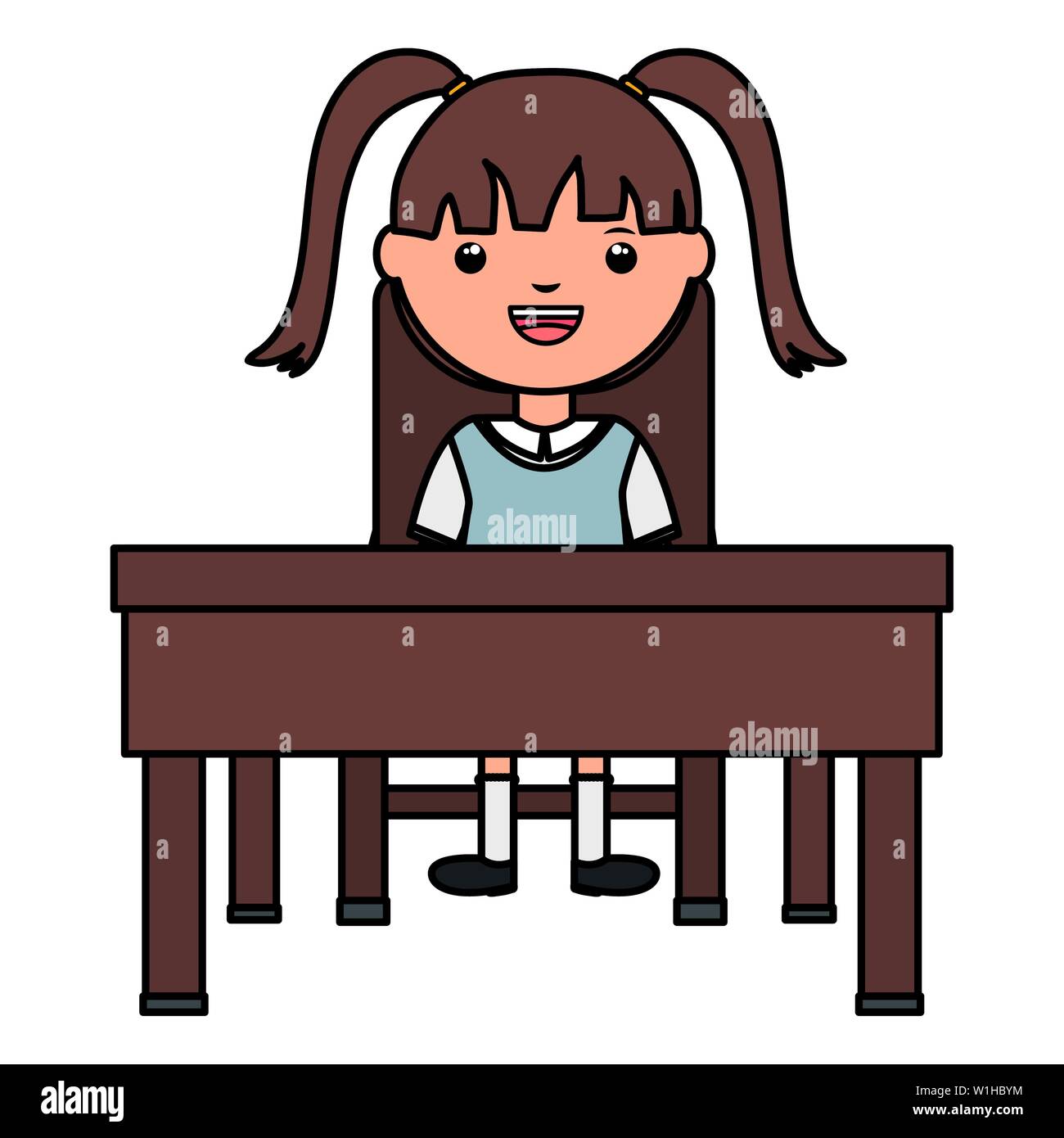 cute little student girl sitting in schooldesk vector illustration ...