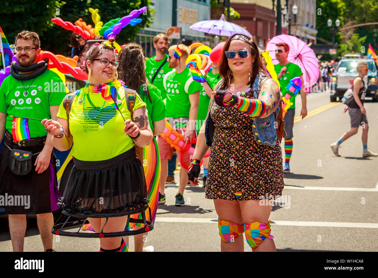 Portland, Oregon, USA - June 16, 2019: Diversified group of people in ...