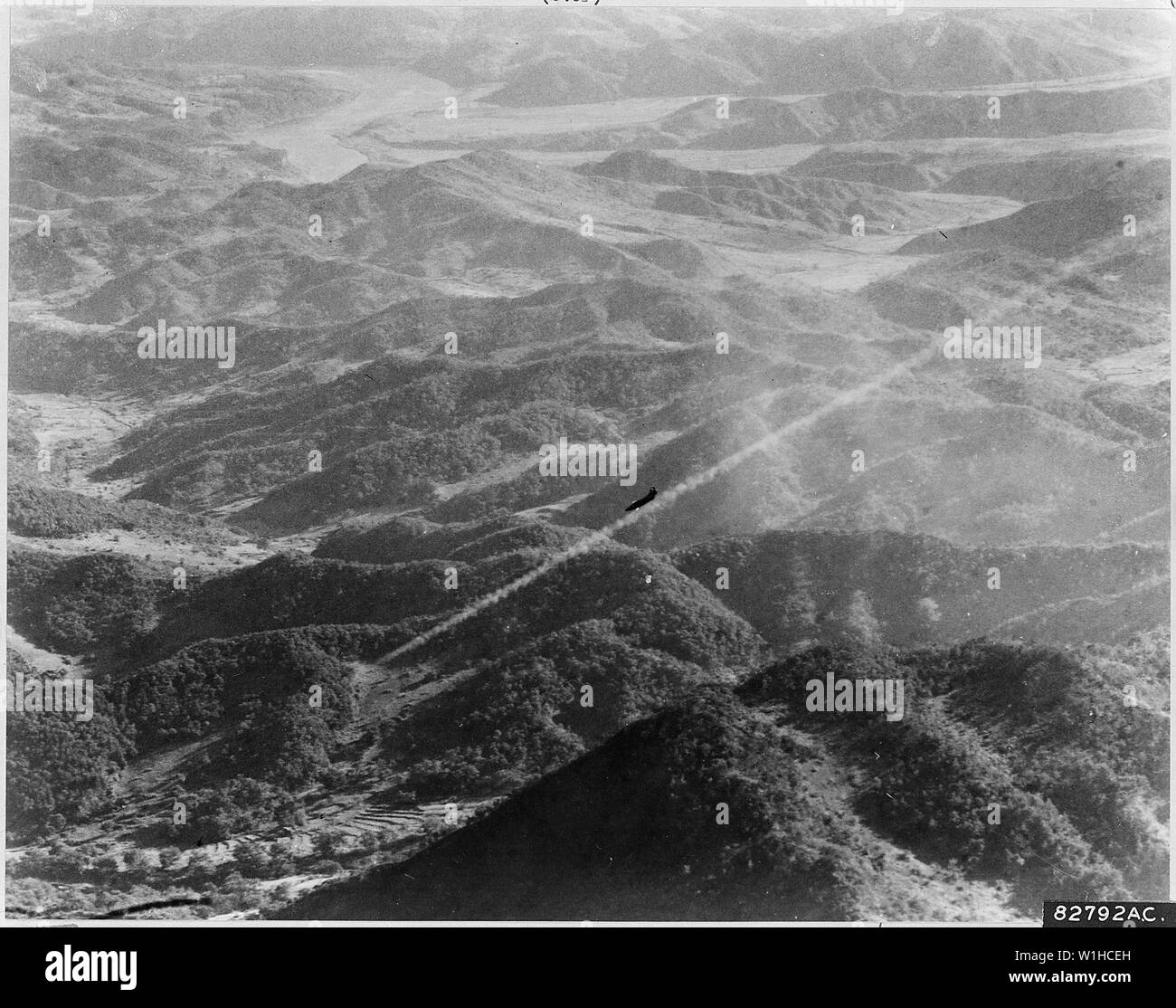 OVER NORTH KOREA--This photo shows the path of a high-velocity rocket ...