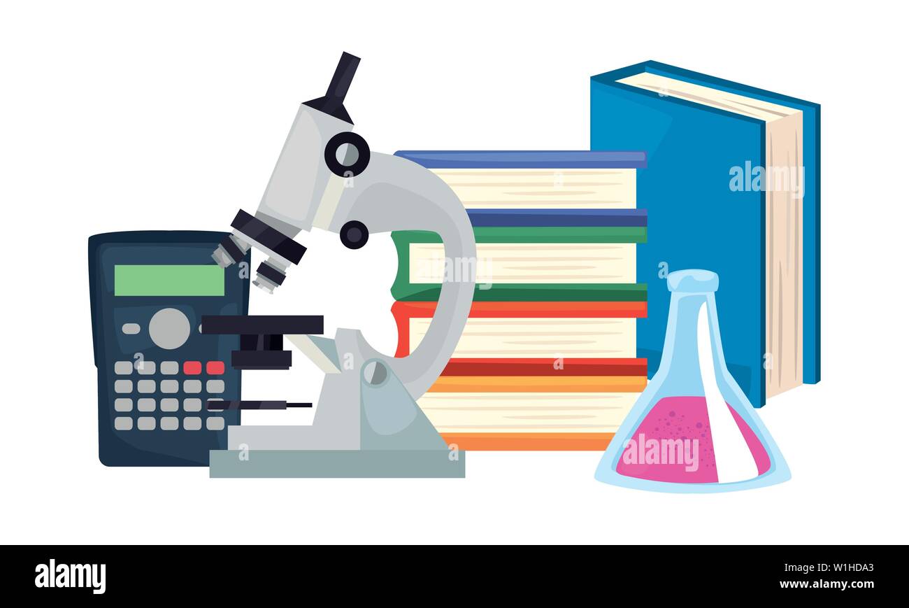 books microscope calculator chemistry flask back to school vector ...