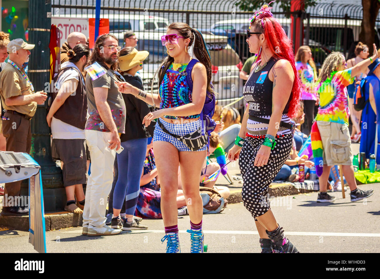 Portland, Oregon, USA - June 16, 2019: Diversified group of people in ...