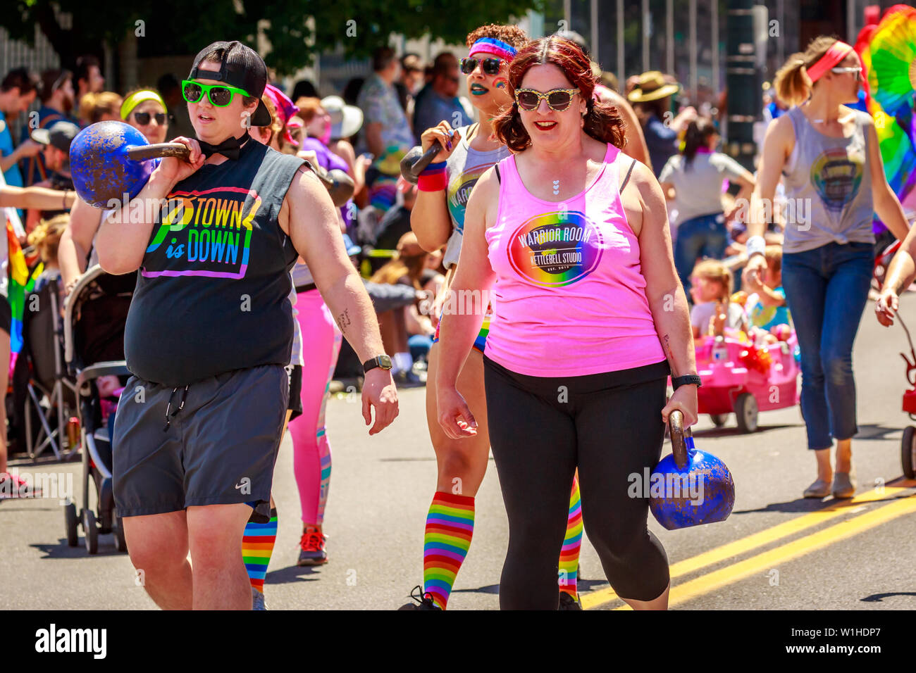 Portland, Oregon, USA - June 16, 2019: Diversified group of people in ...