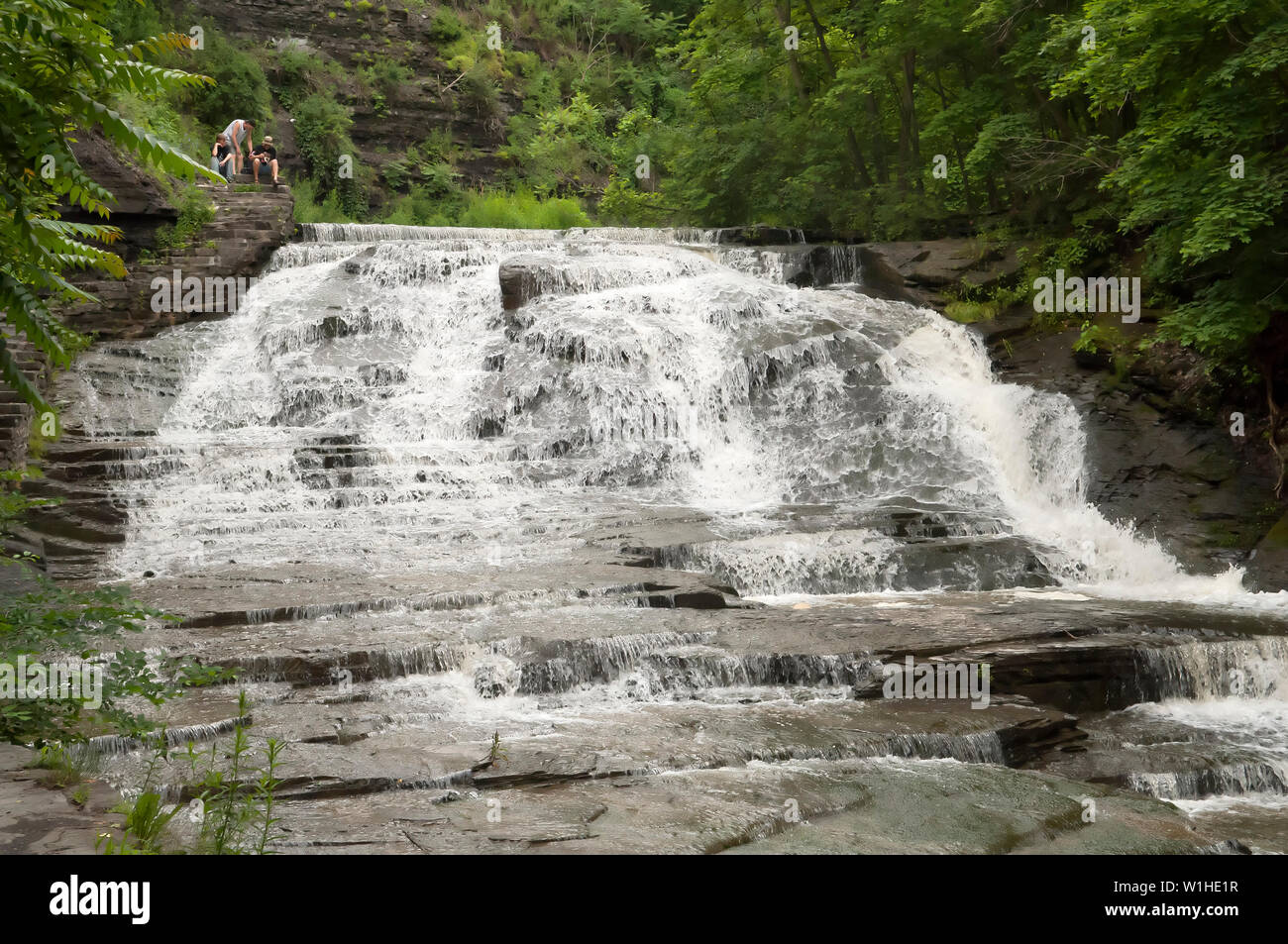 A flowing stream and cascade of water over rocks Stock Photo - Alamy