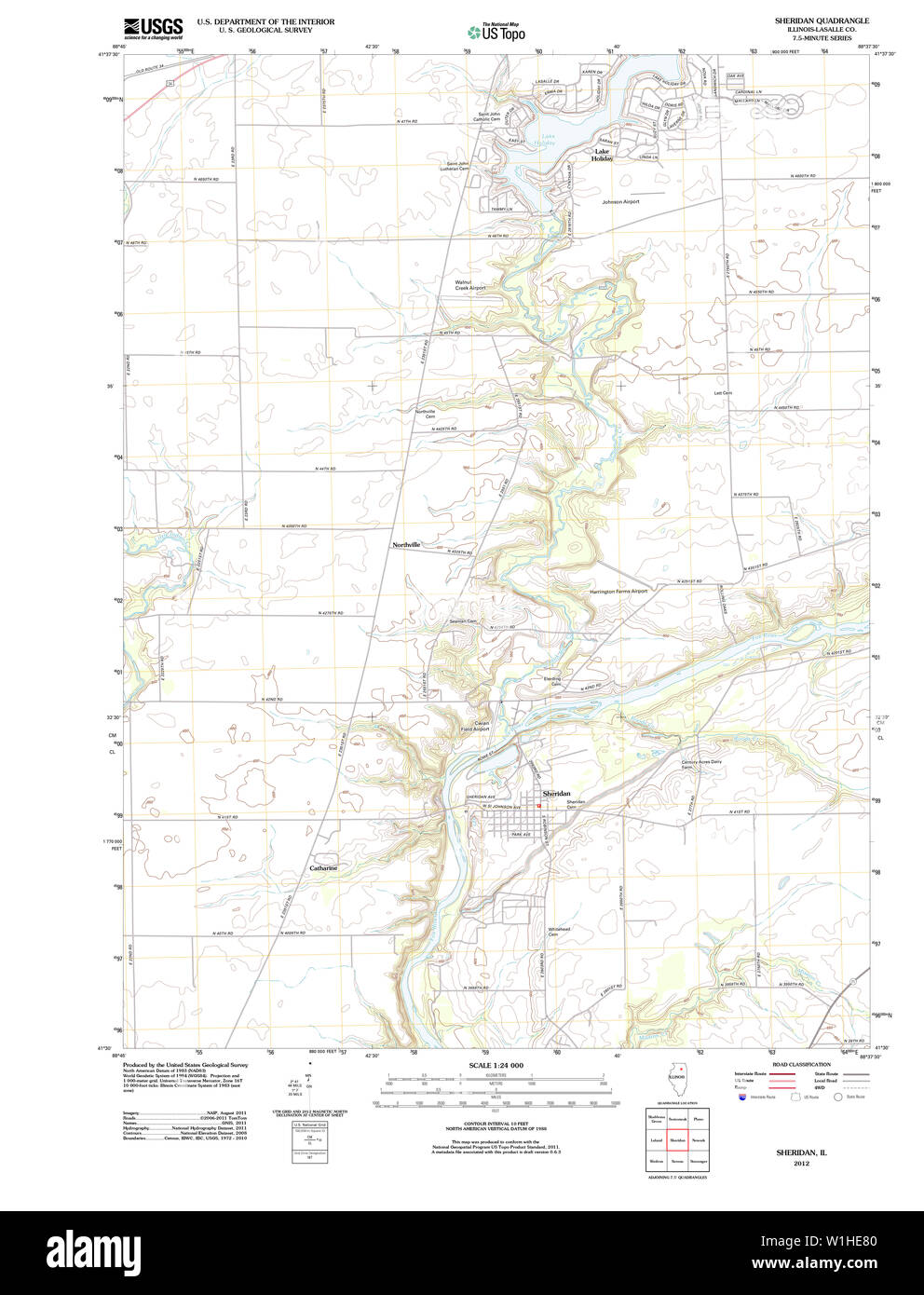 USGS TOPO Map Illinois IL Sheridan 20120809 TM Restoration Stock Photo ...