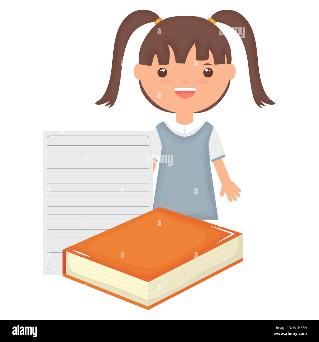 cute little student girl with textbooks and sheet vector illustration ...