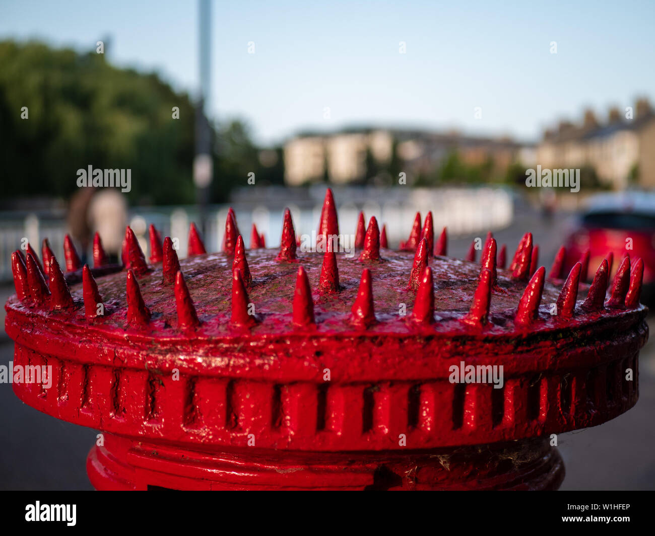 Spiked post box - a post box with spikes attached by the river Cam in ...