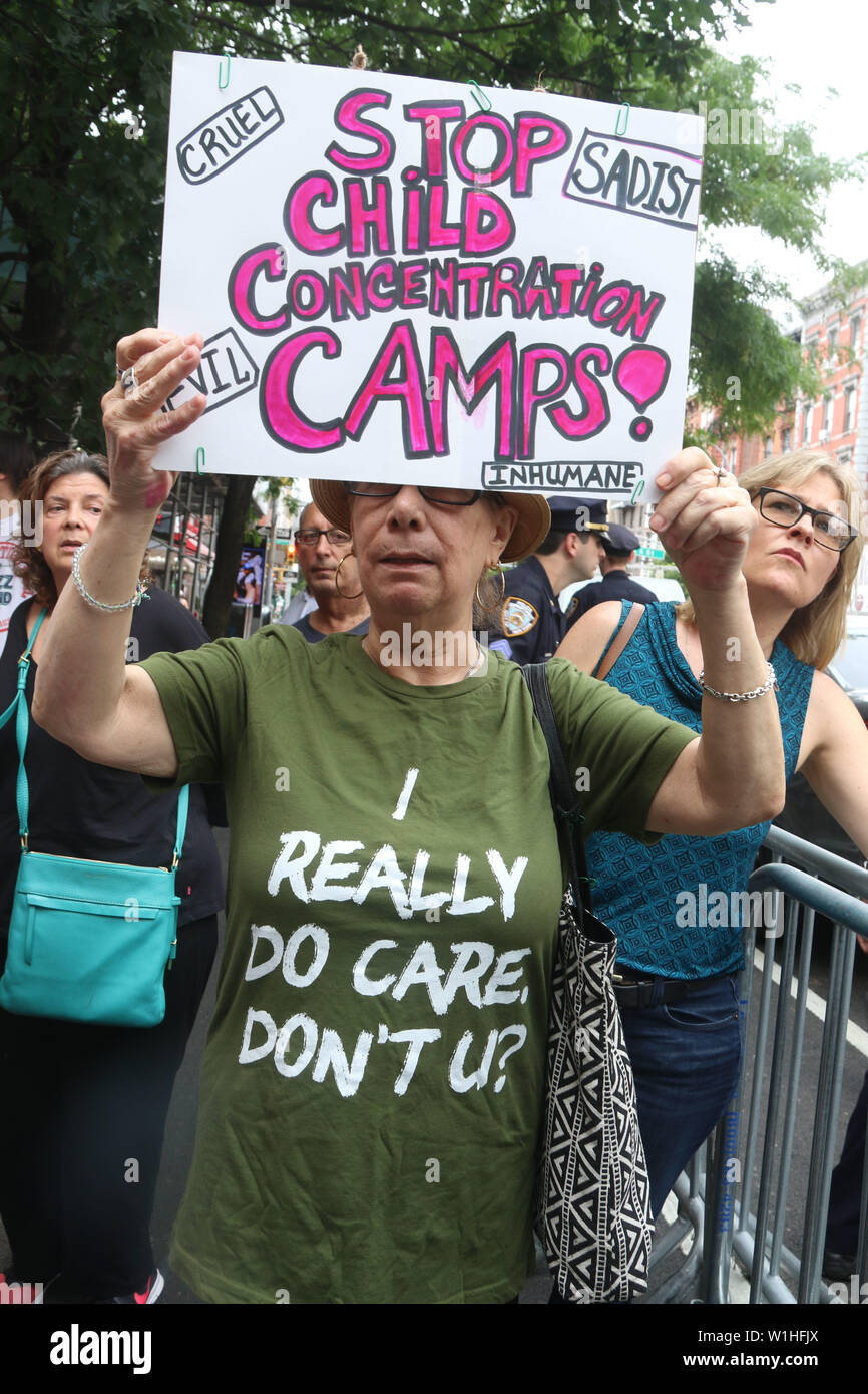 New York City, New York, USA. 2nd July, 2019. An activist attends the 'Close the Camps' rally ...