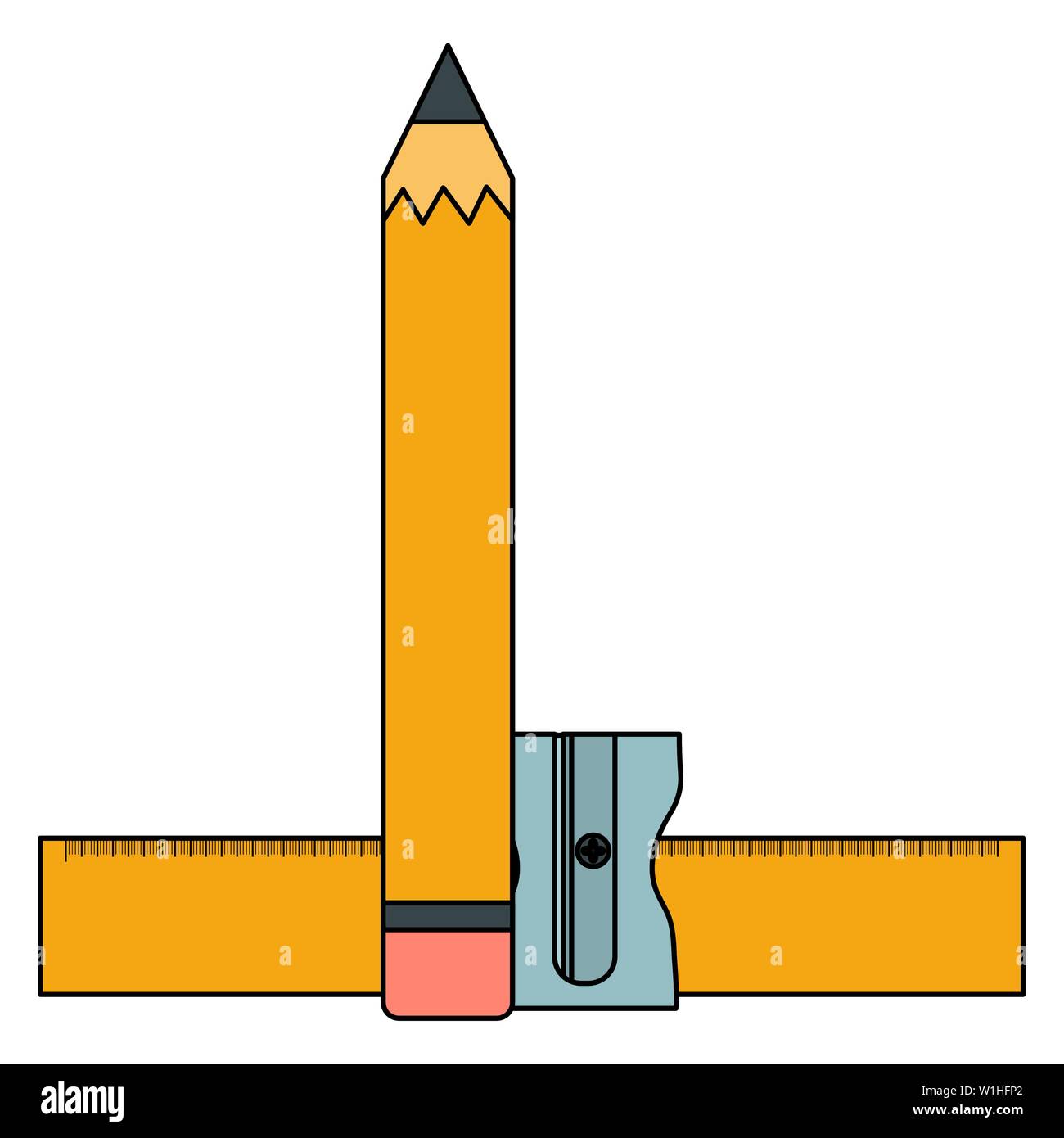 school pencil supply with sharpener and rule vector illustration design ...