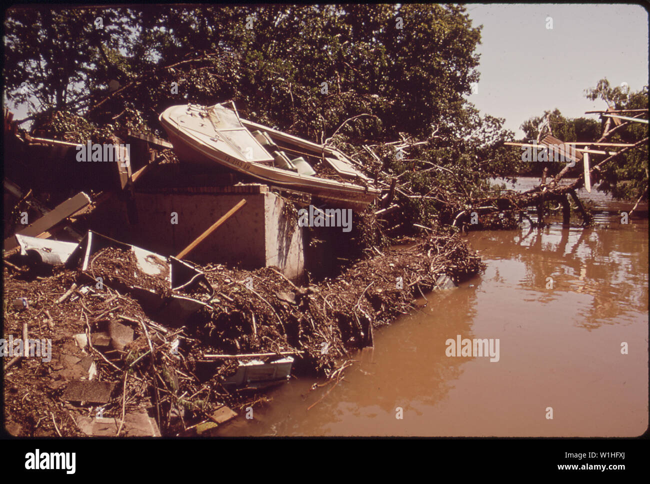 PART OF WIDESPREAD DAMAGE CAUSED BY FLOODING OF GUADALUPE RIVER Stock ...