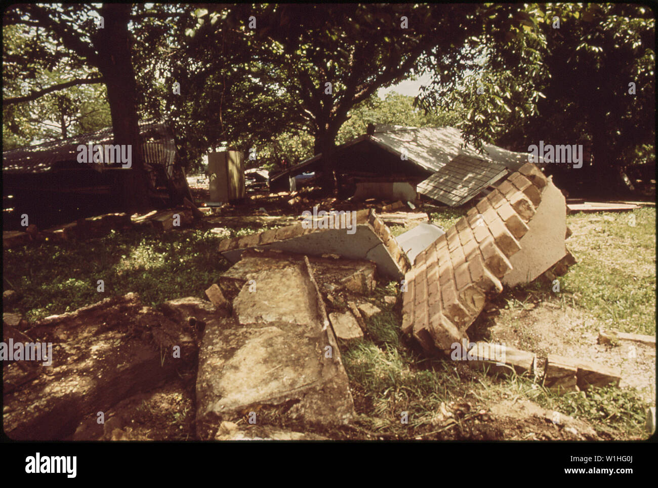 PART OF WIDESPREAD DAMAGE CAUSED BY FLOODING OF GUADALUPE RIVER Stock ...