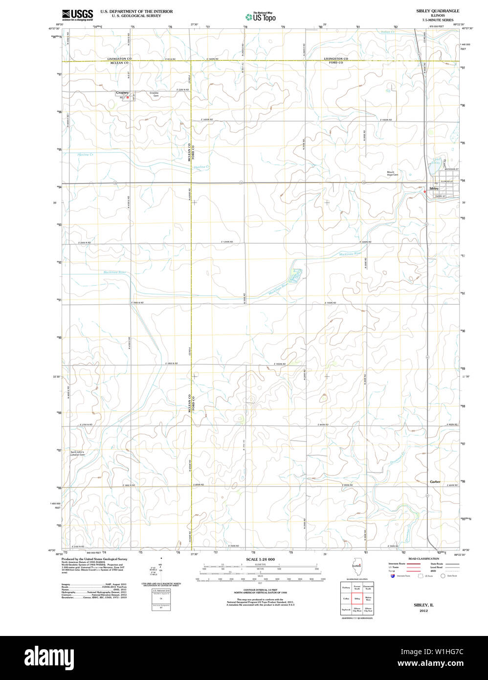 USGS TOPO Map Illinois IL Sibley 20120823 TM Restoration Stock Photo ...