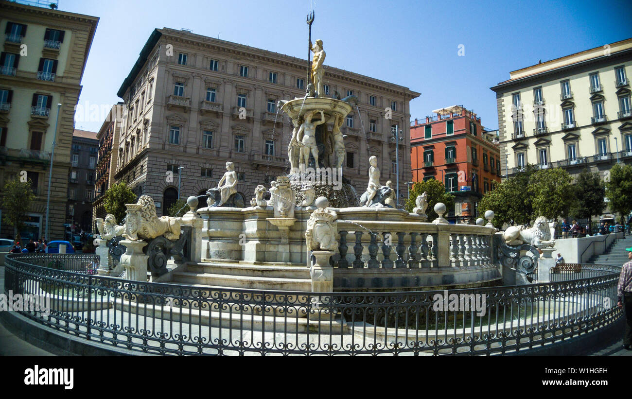 Neptune's Fountain at "Piazza Municipio" (City Hall Square), Naples ...