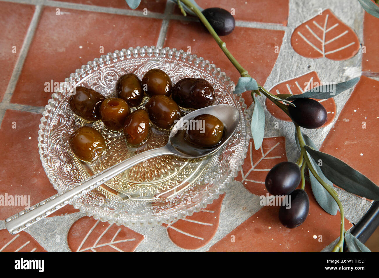 Spoon sweet of olive fruit, a traditional treat in Lesvos island and ...