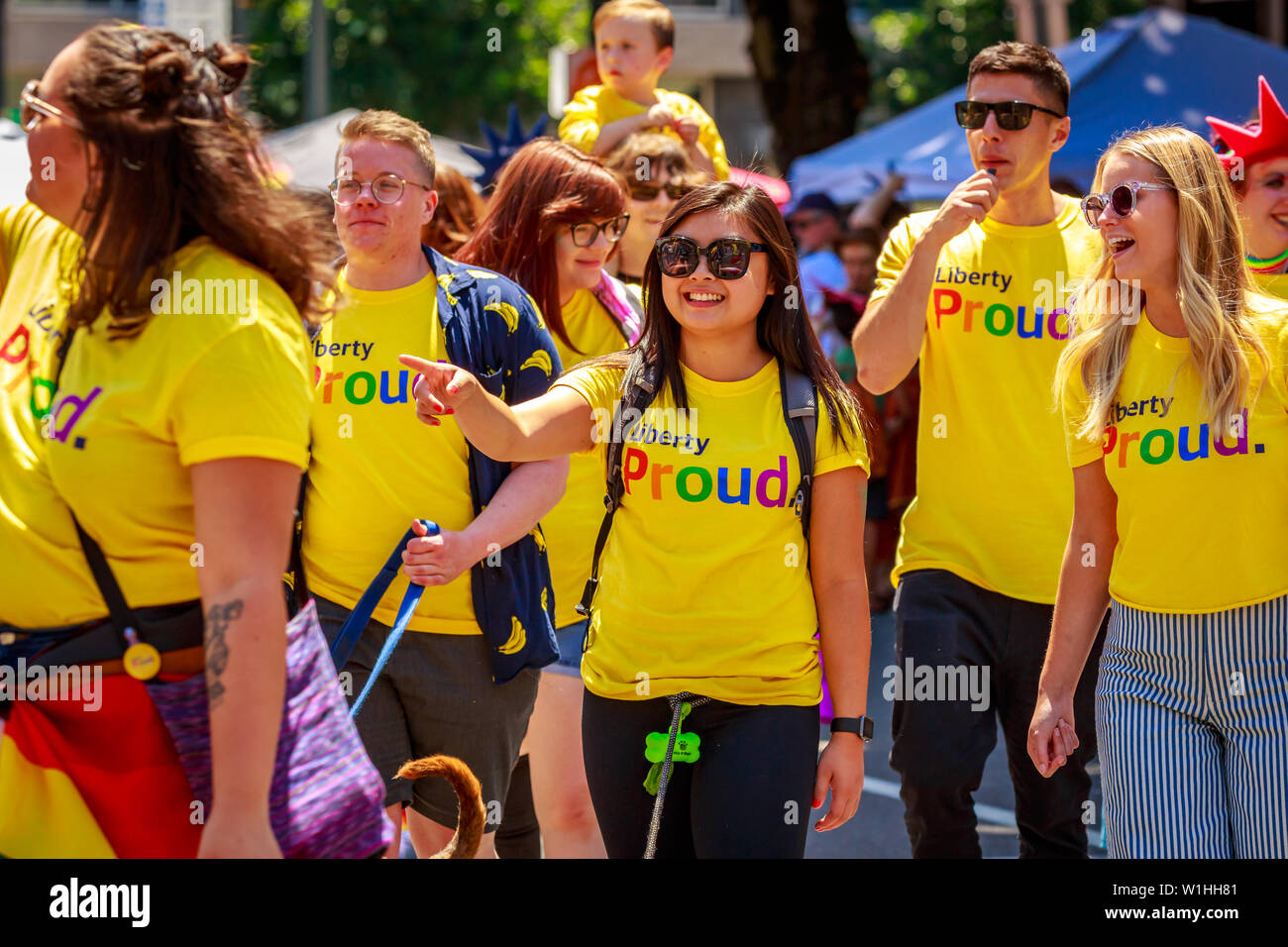 Portland, Oregon, USA - June 16, 2019: Diversified group of people in ...