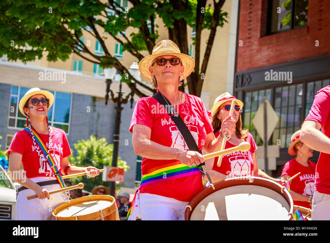 Portland, Oregon, USA - June 16, 2019: Diversified group of people in ...