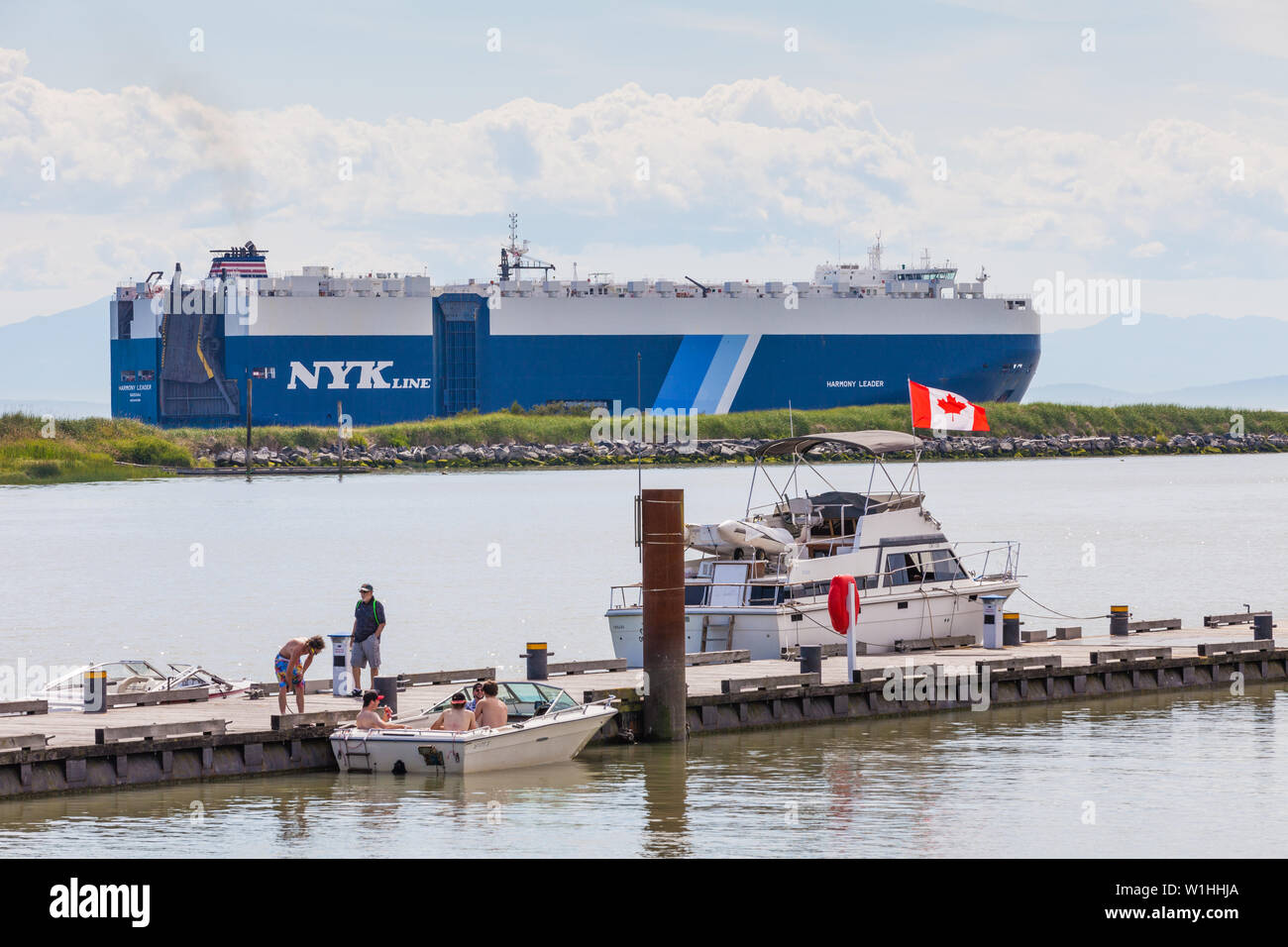 Very large car transport ship departing the south arm of the Fraser ...