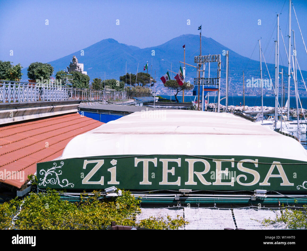 Zi Teresa Restaurant, with the Vesuvius Volcano Mountain in the ...