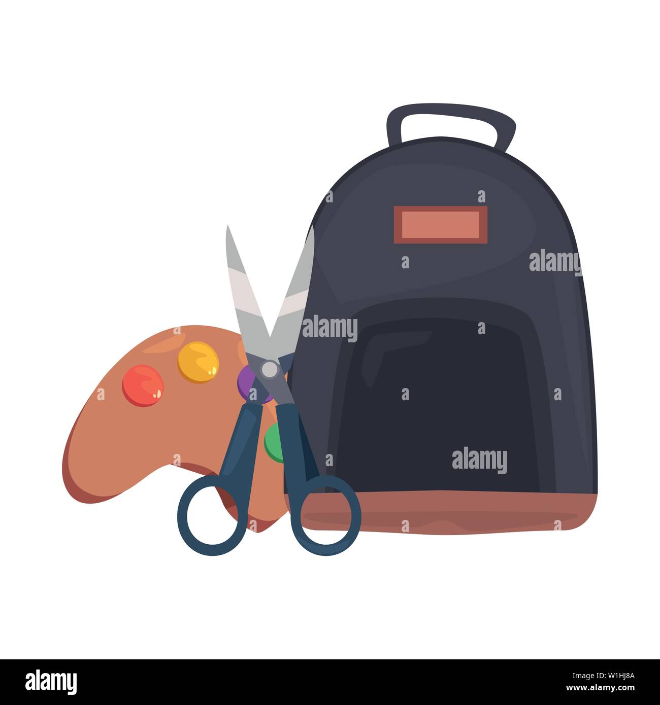 backpack palette color artistic and scissors back to school vector ...