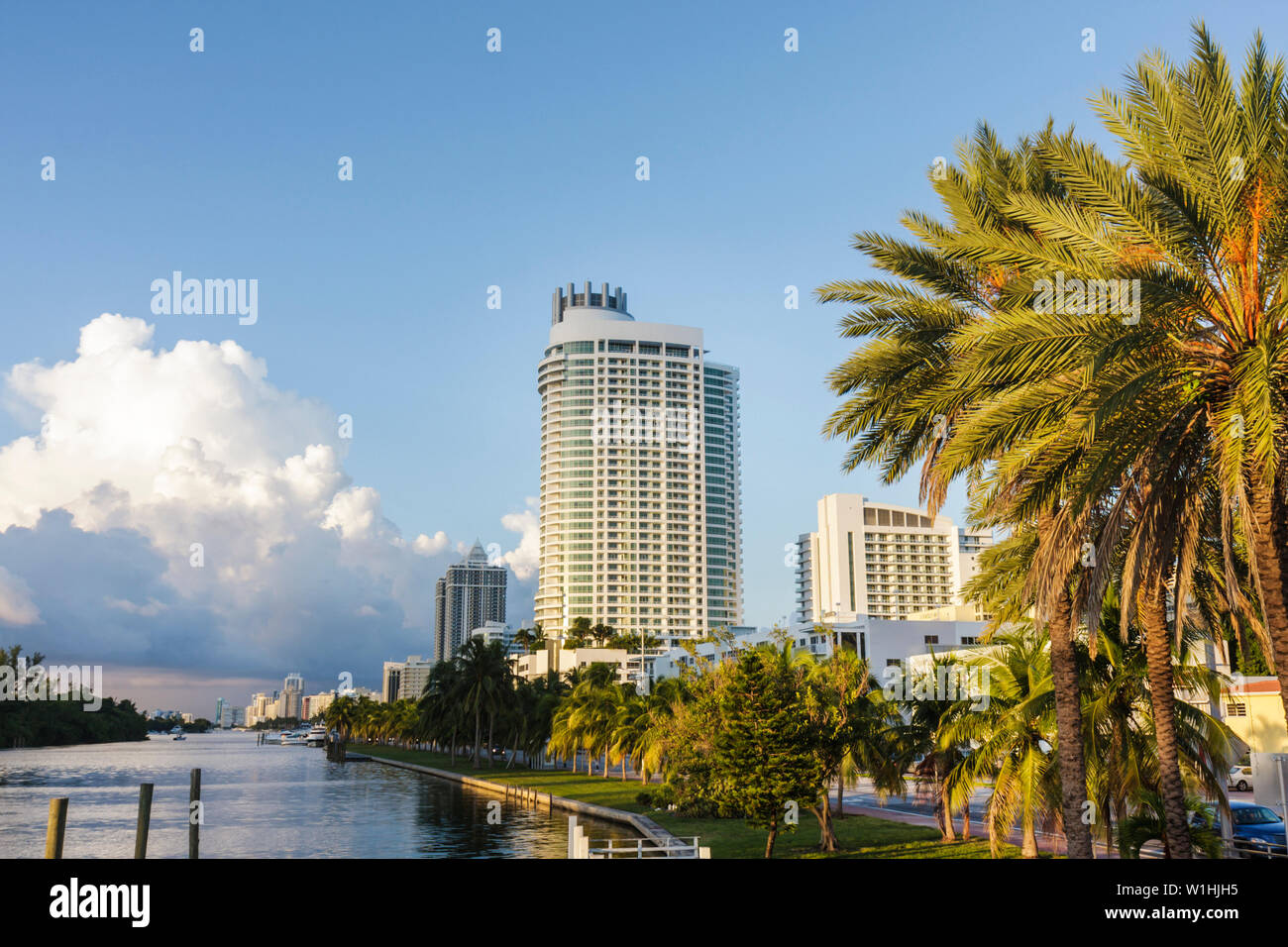Miami Beach Florida,Collins Avenue,Indian Creek water,skyline ...