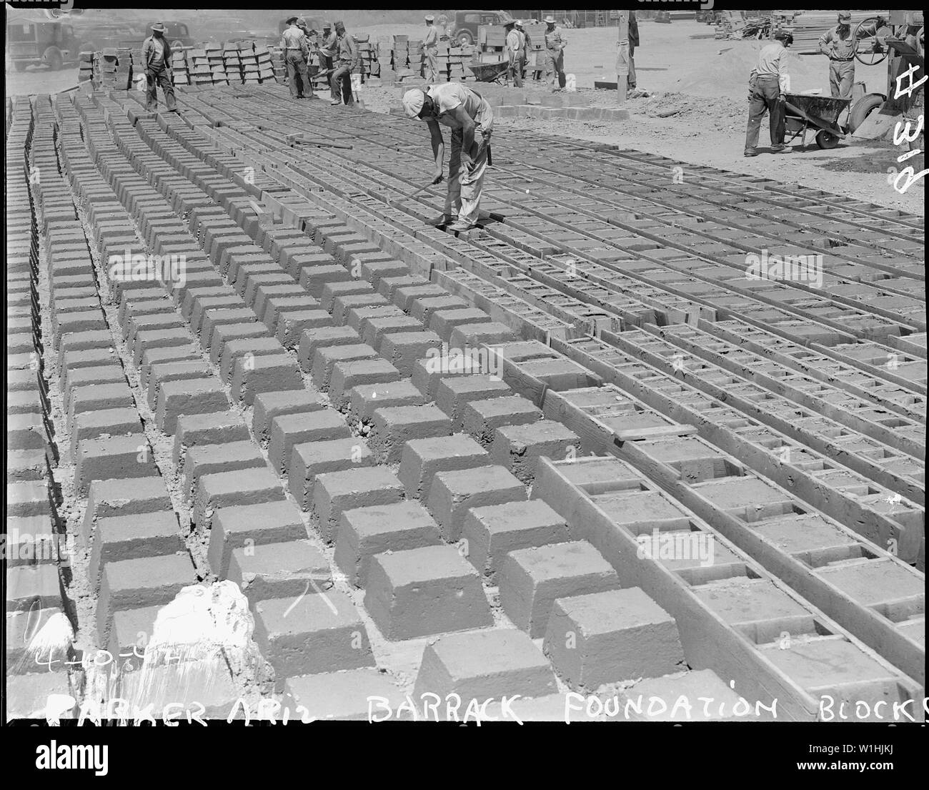Parker, Arizona. Thousands of concrete foundation blocks were cast for ...