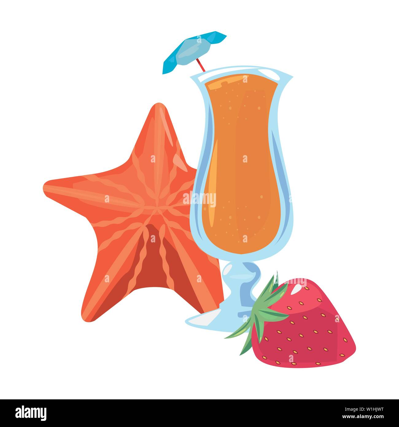 cocktail starfish and strawberry vacations tropical summer vector ...