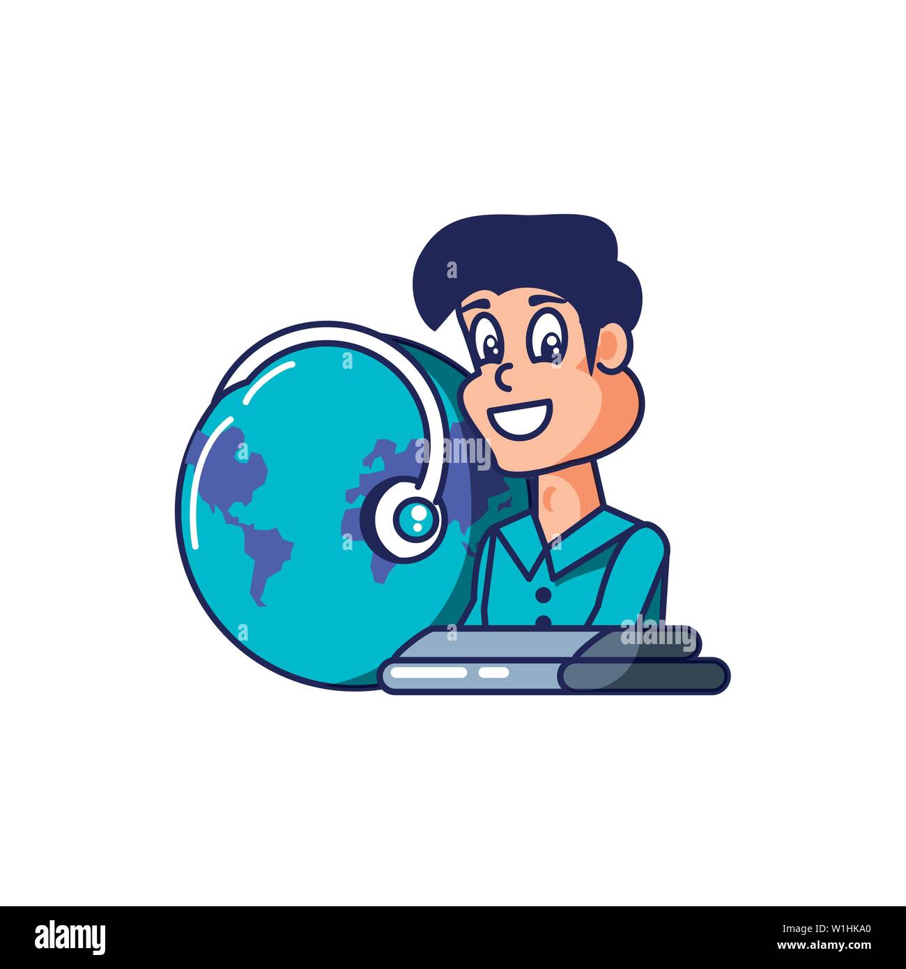 customer service agent and planet earth with headset vector ...