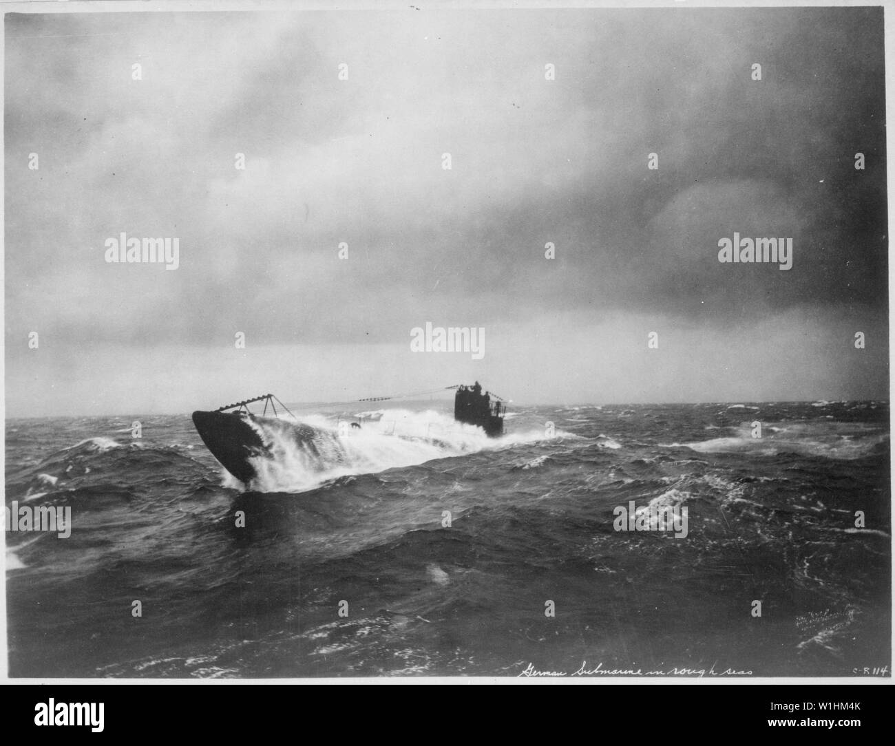 Photograph of German Submarine in Rough Seas; General notes: The former ...