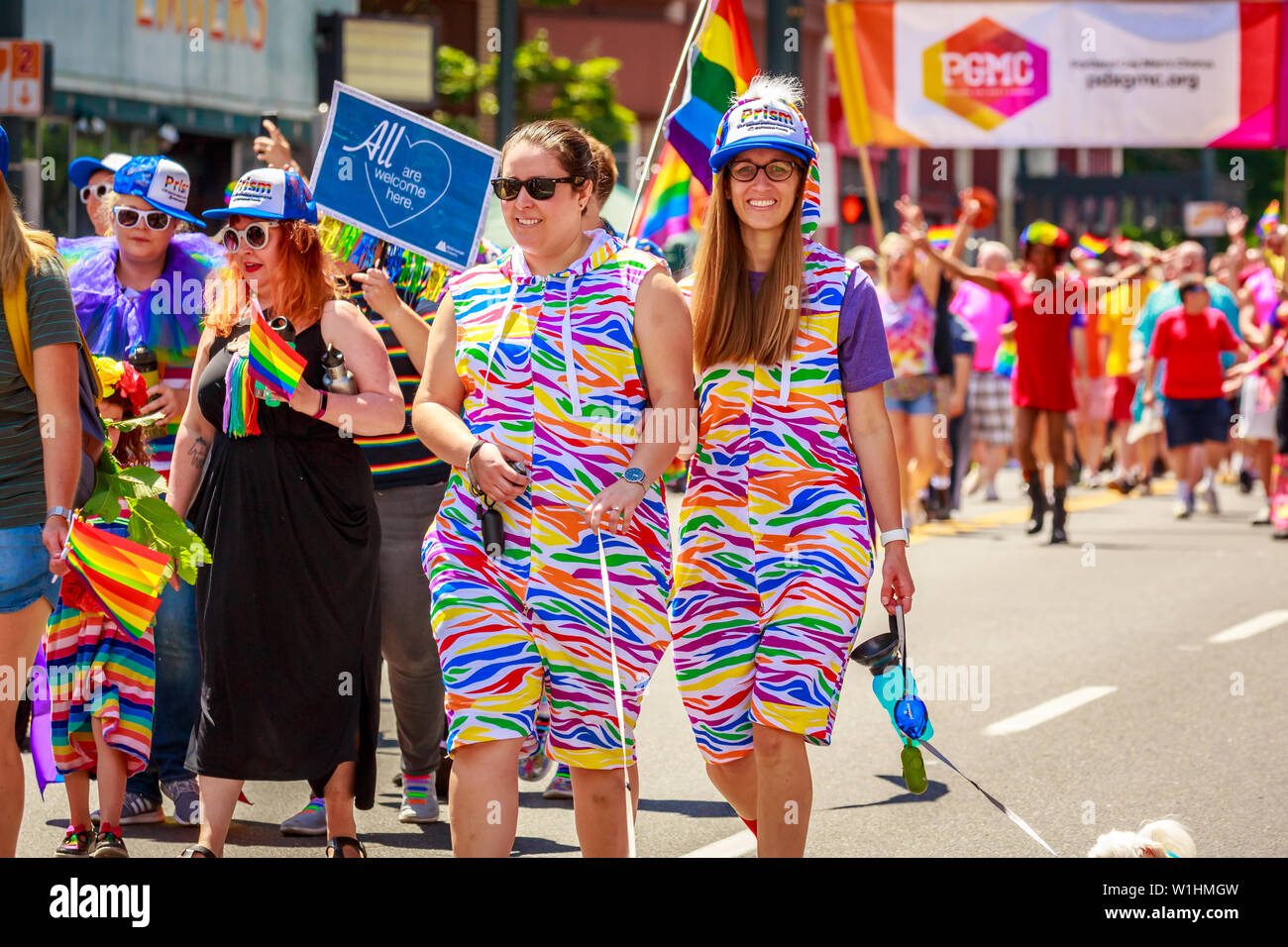 Portland, Oregon, USA - June 16, 2019: Diversified group of people in ...