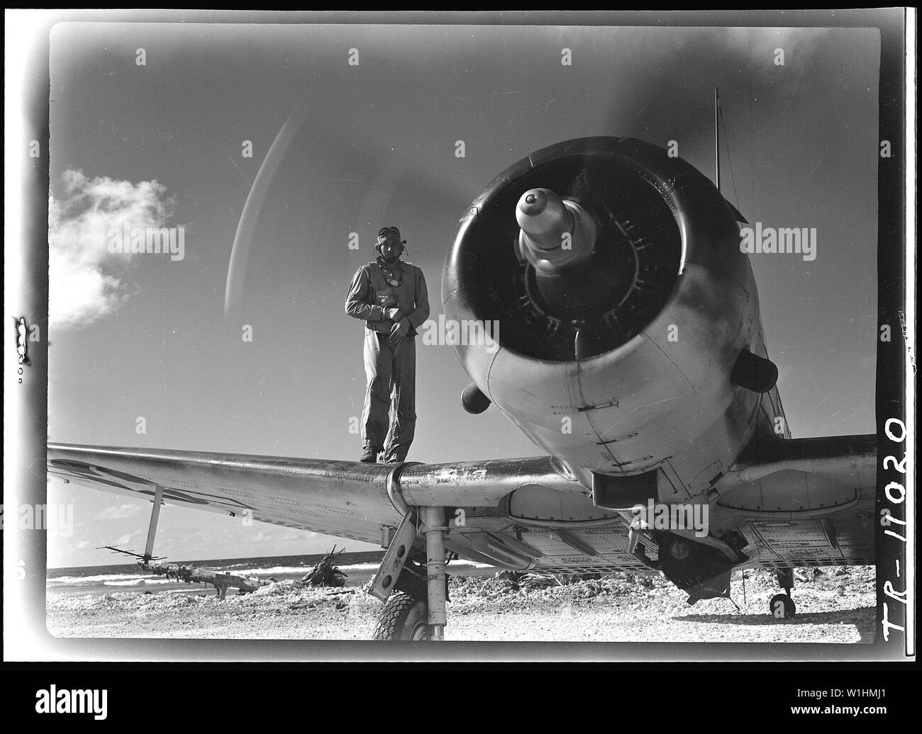 Pilot of VMSB-231 at Majuro Island, Capt. John F. Adams, USMC on the ...