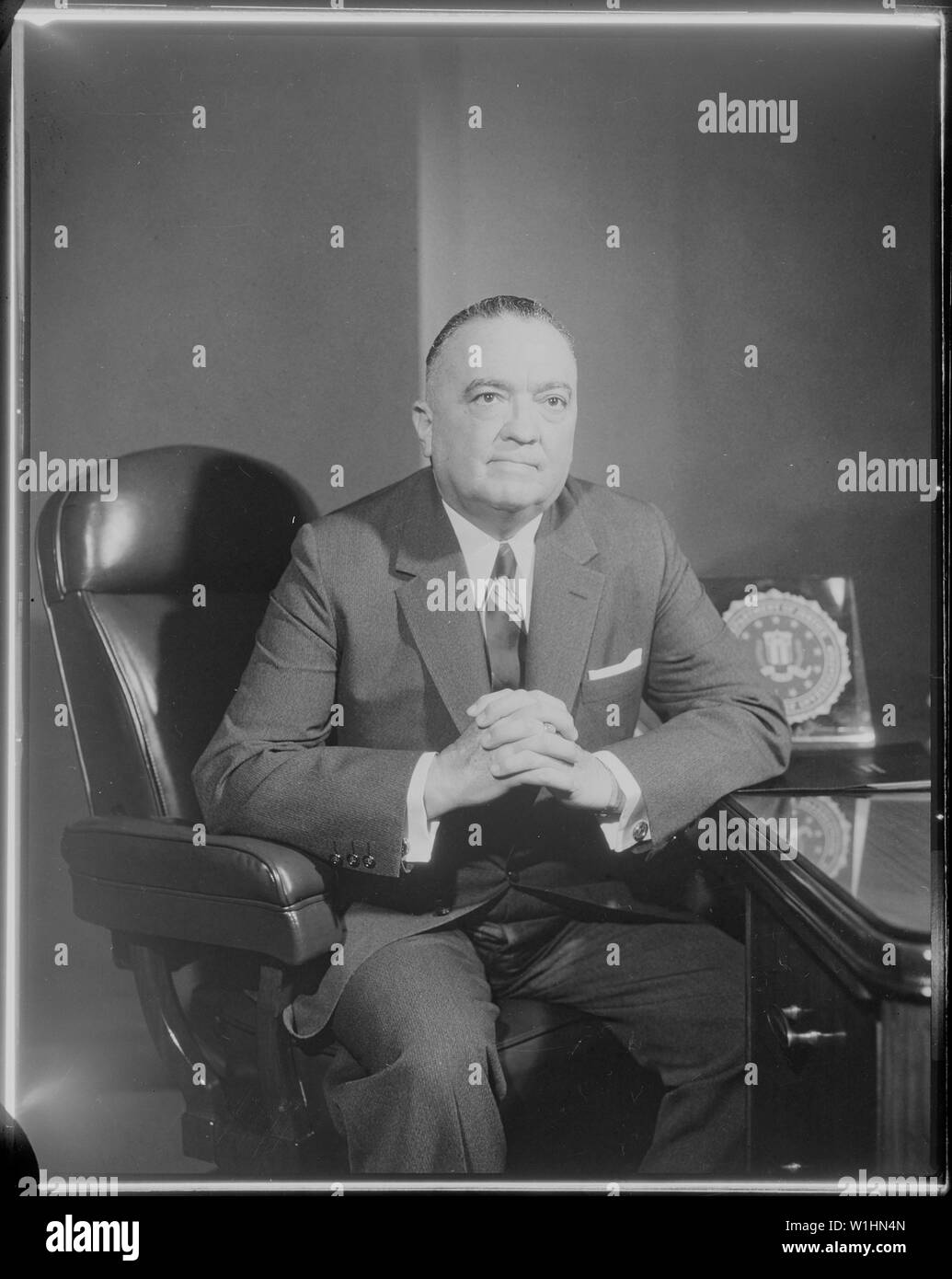 Portrait of FBI Director J. Edgar Hoover. [no original caption] Stock ...
