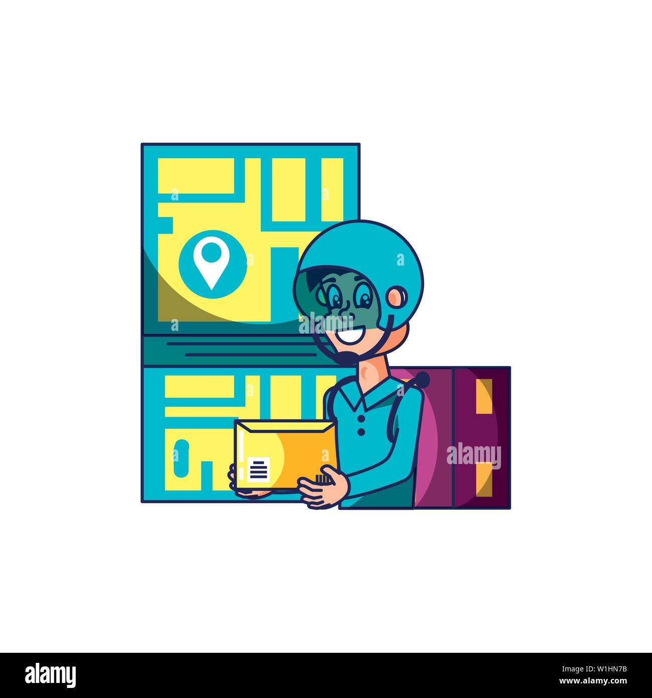 worker delivery service with envelope and map guide vector illustration ...