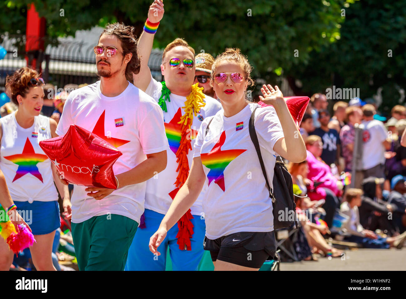 Portland, Oregon, USA - June 16, 2019: Diversified group of people in ...