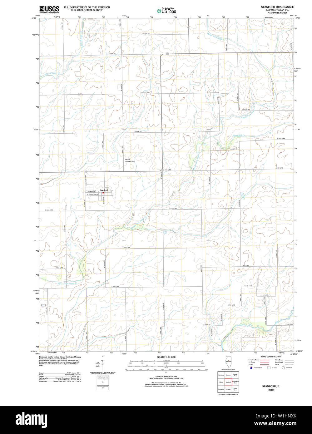 USGS TOPO Map Illinois IL Stanford 20120809 TM Restoration Stock Photo ...