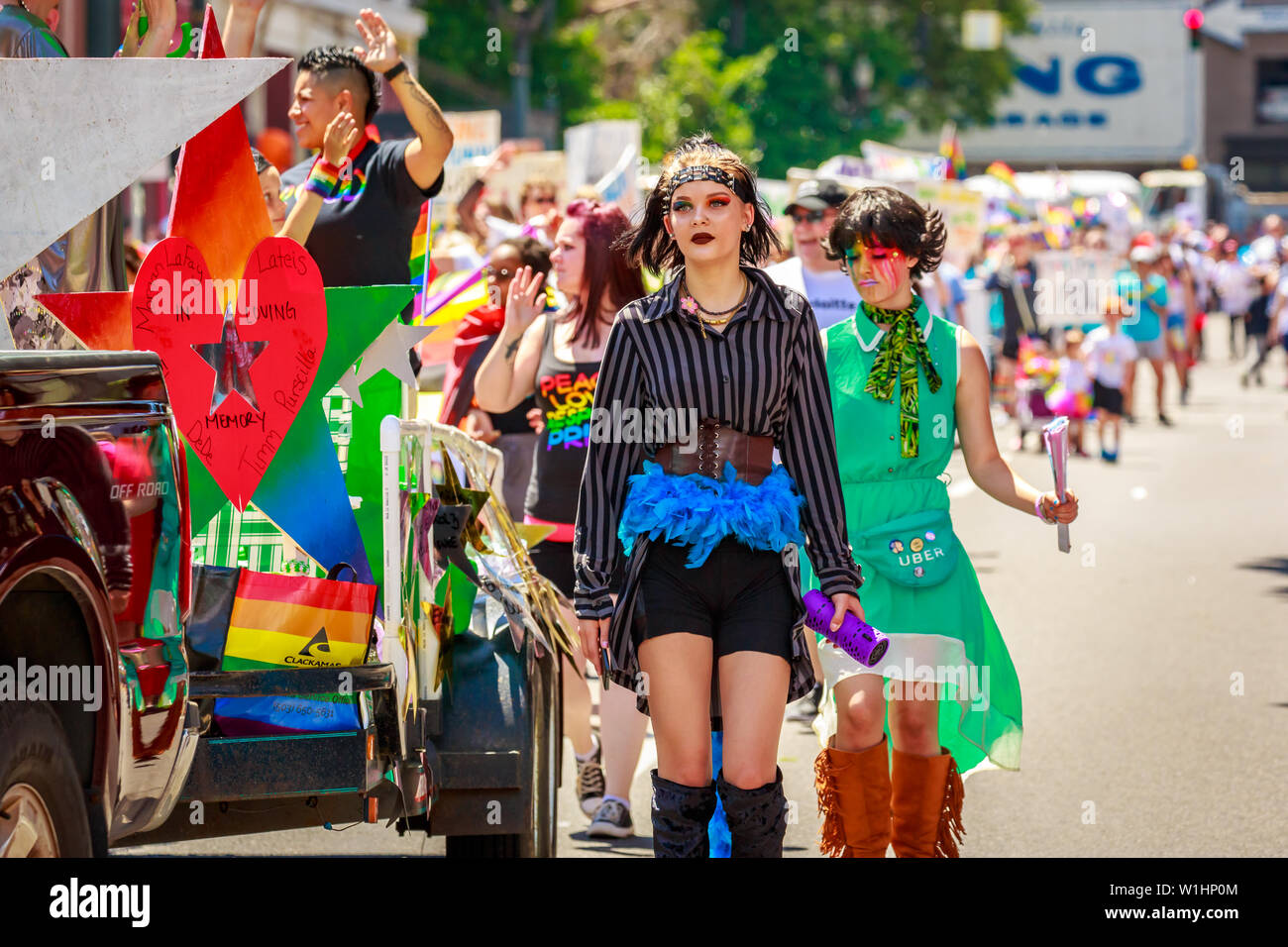Portland, Oregon, USA - June 16, 2019: Diversified group of people in ...