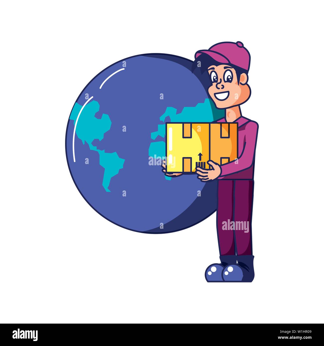 Delivery service worker box earth hi-res stock photography and images ...
