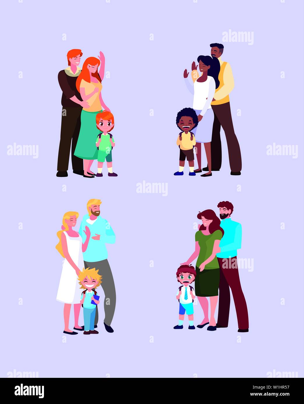 group of little students boys with parents vector illustration design ...