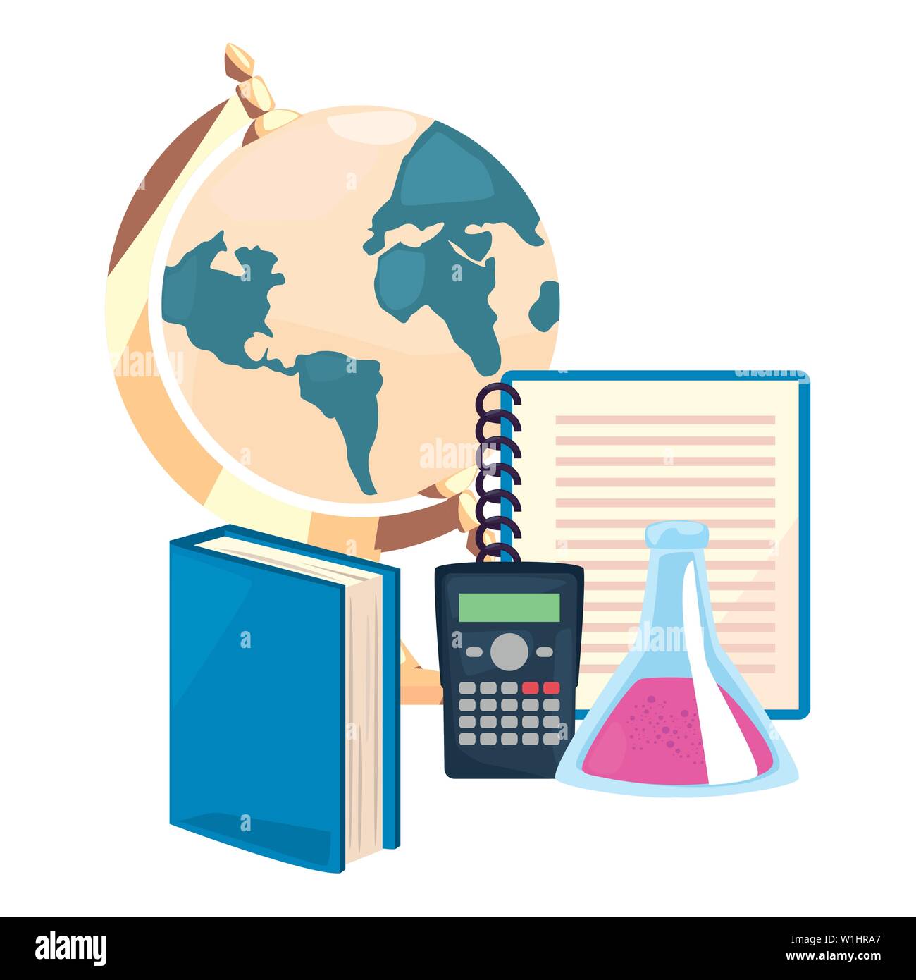 map book calculator chemistry flask back to school vector illustration ...