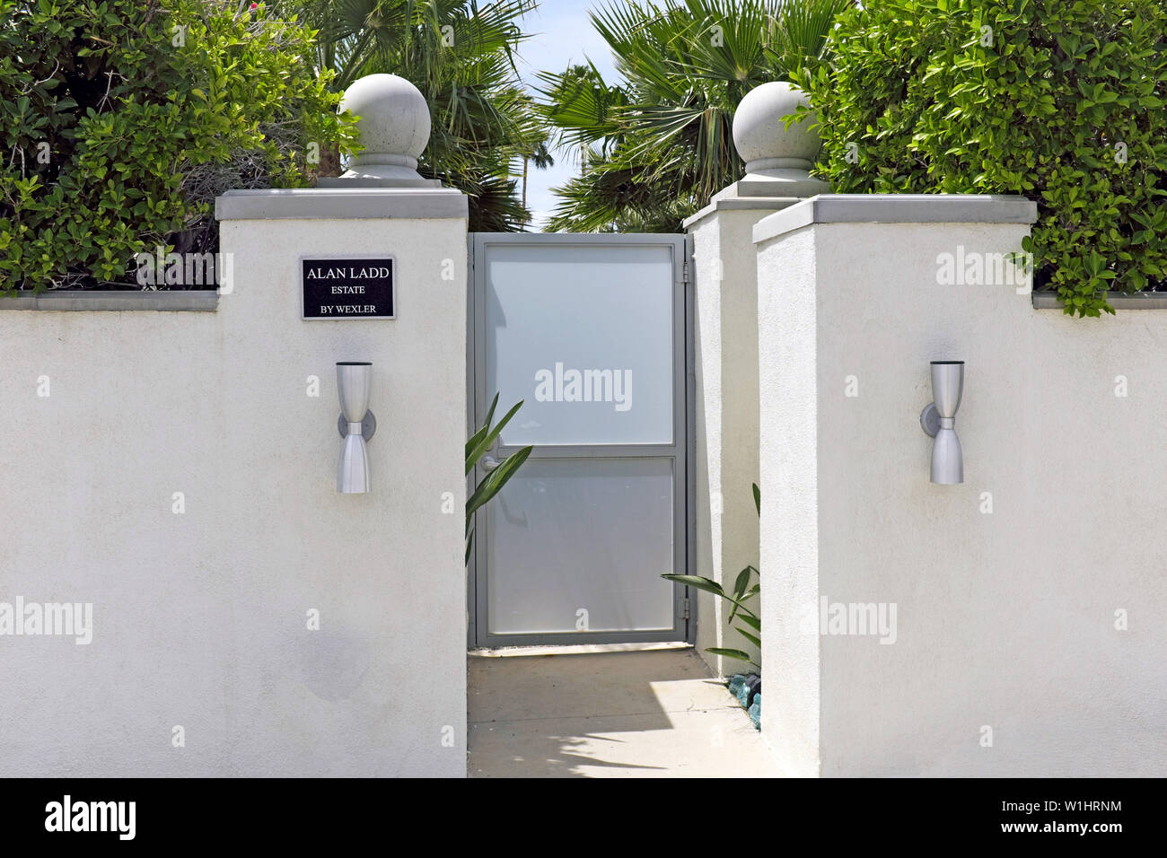 The gated streetside entrance to the Wexler designed Allan Ladd estate ...