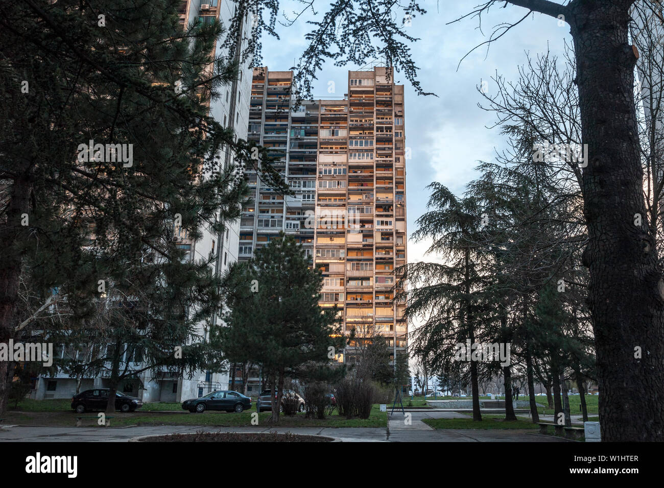 Traditionnal communist housing in the suburb of Belgrade, in New ...