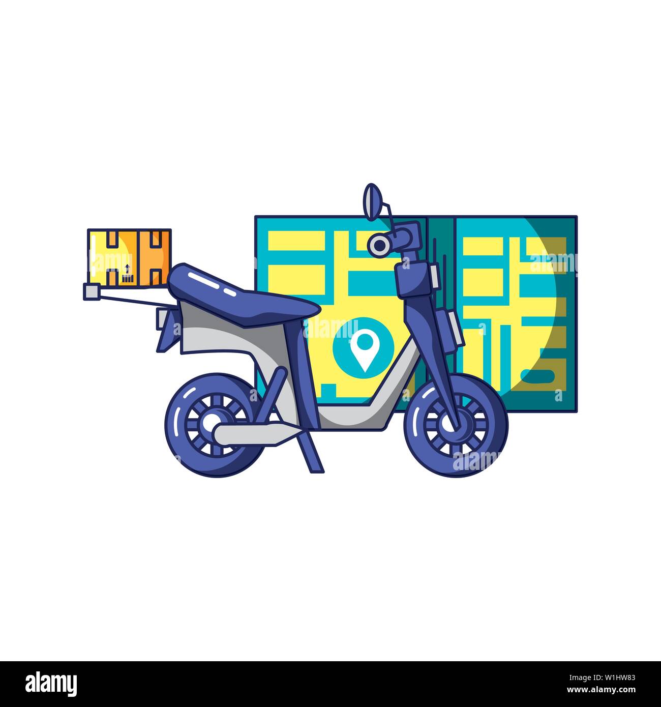 motorcycle delivery with box and map guide vector illustration design ...