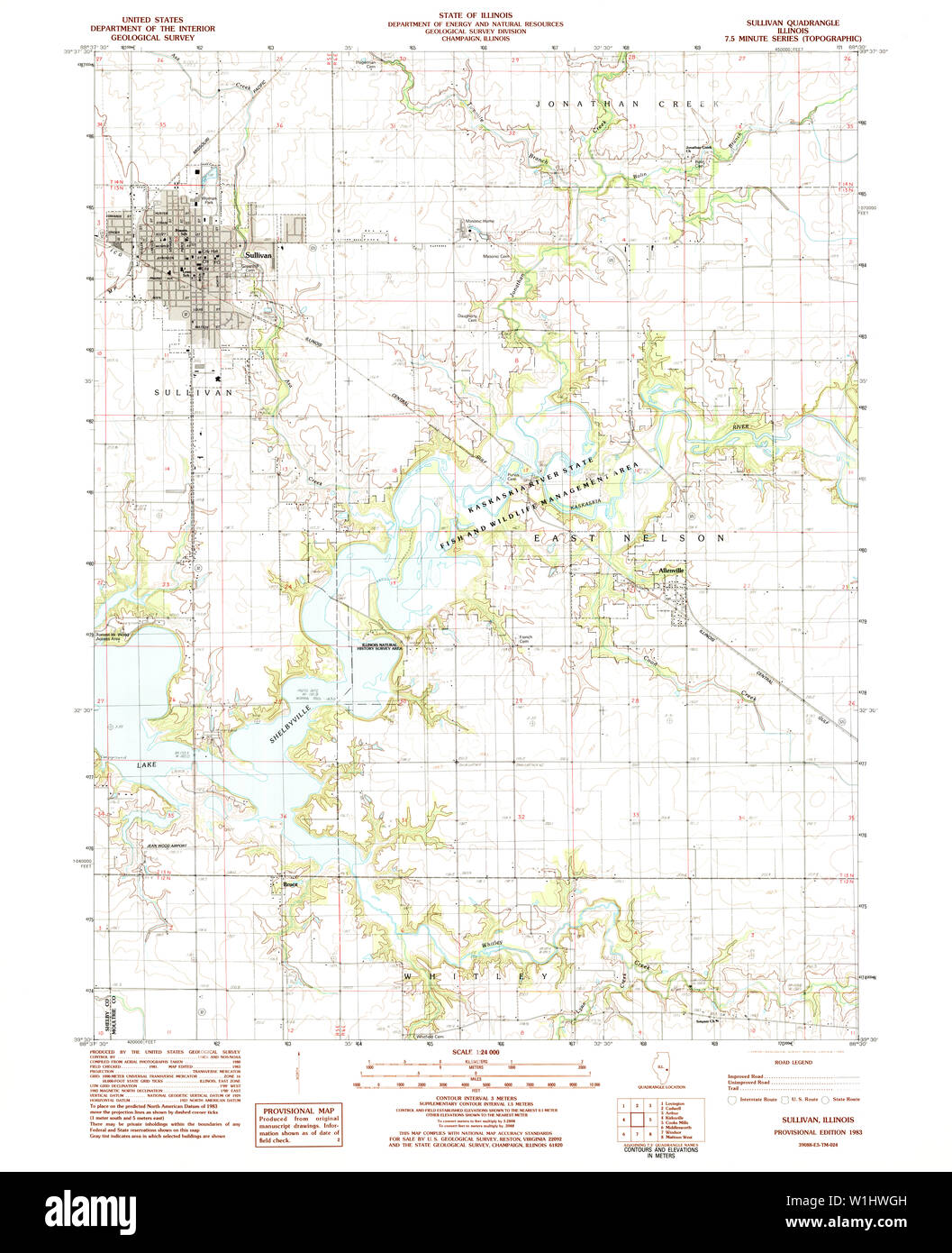 USGS TOPO Map Illinois IL Sullivan 308851 1983 24000 Restoration Stock ...