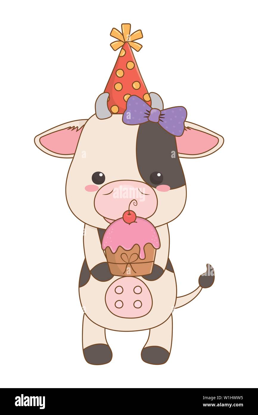 Cow cartoon design, Animal happy birthday celebration decoration and ...