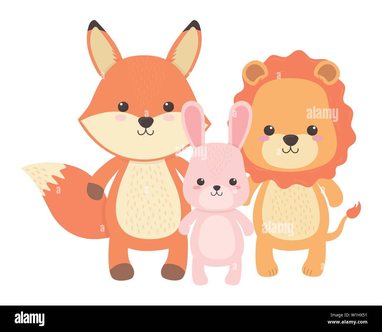 Fox rabbit and lion cartoon design, Animal cute zoo life nature and ...